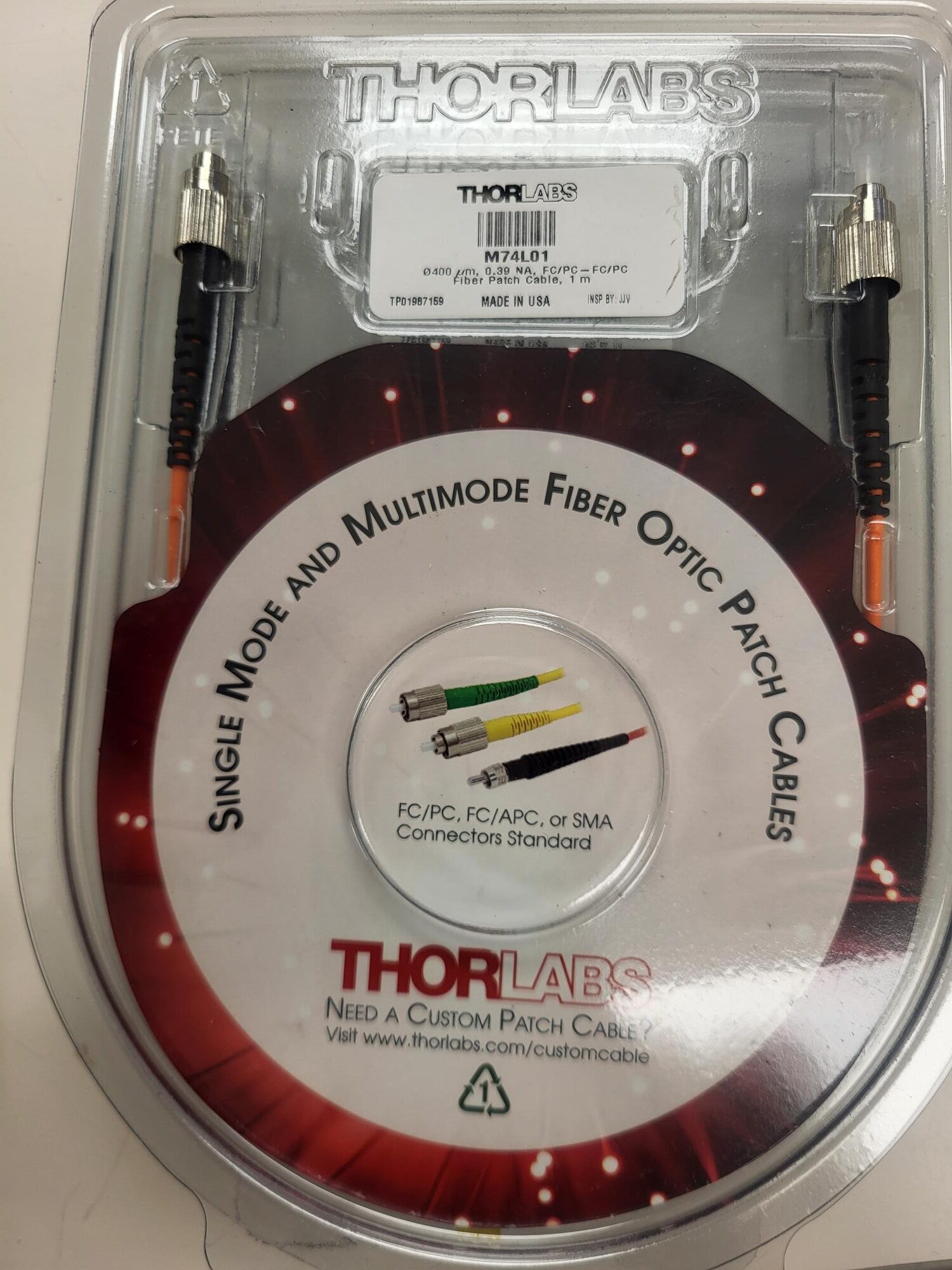 Thorlabs M74L01 Fiber Optic Patch Cables