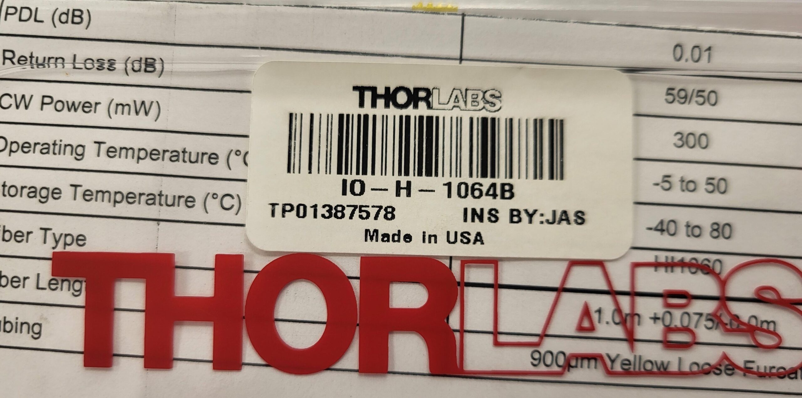 ThorLabs IO-H-1064B Optic Isolator - Optical Accessories - BMI SURPLUS INC