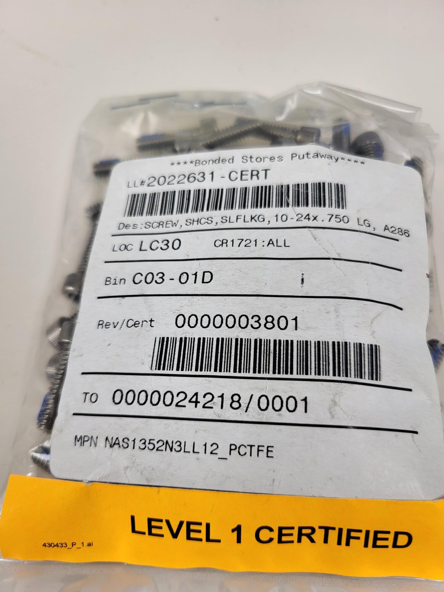 National Aerospace Standard(NAS) Socket Head Cap Screws(Lot of 125)