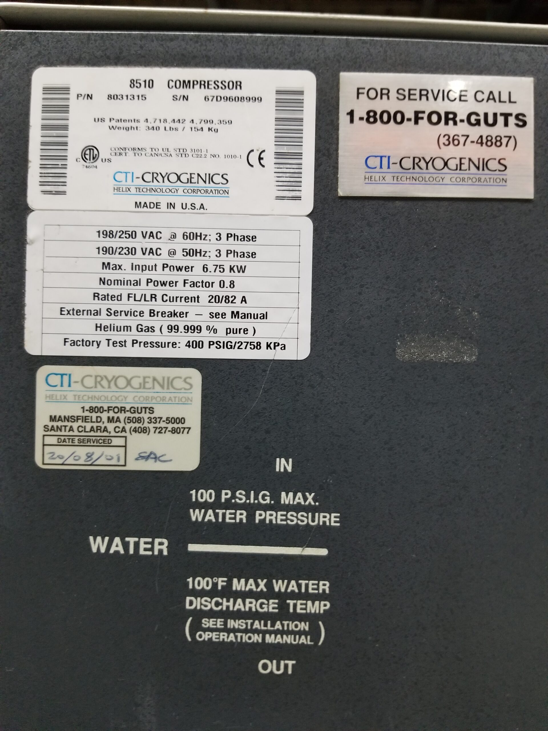 CTI-Cryogenics 8510 Helium Compressor - Vacuum Pumps - BMI SURPLUS INC