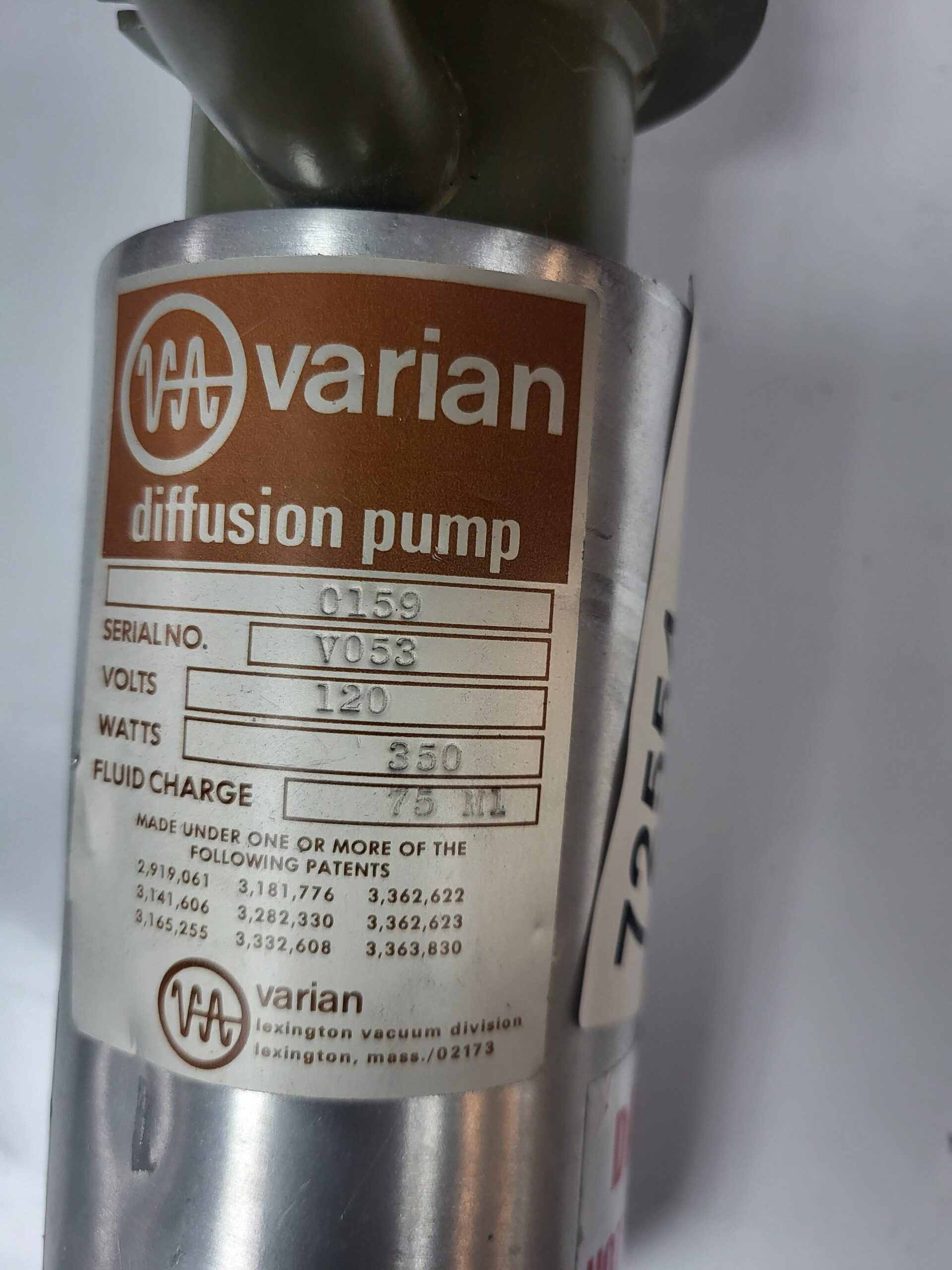 Varian H2 Air Cooled Diffusion Pump - Vacuum Pumps - BMI SURPLUS INC