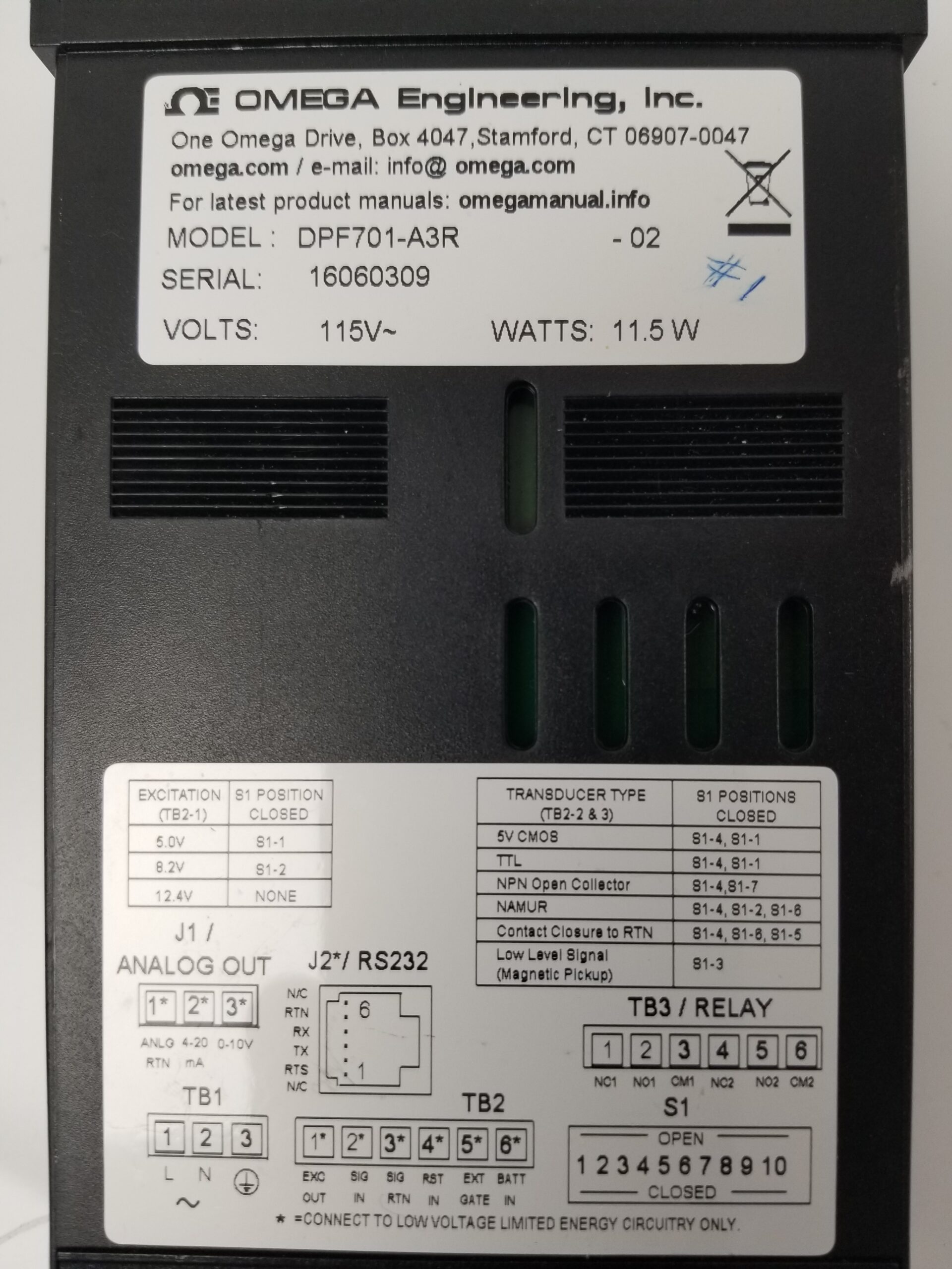 Omega Engineering, Inc. DPF701-A3R Ratemeter/Totalizer Omega ...