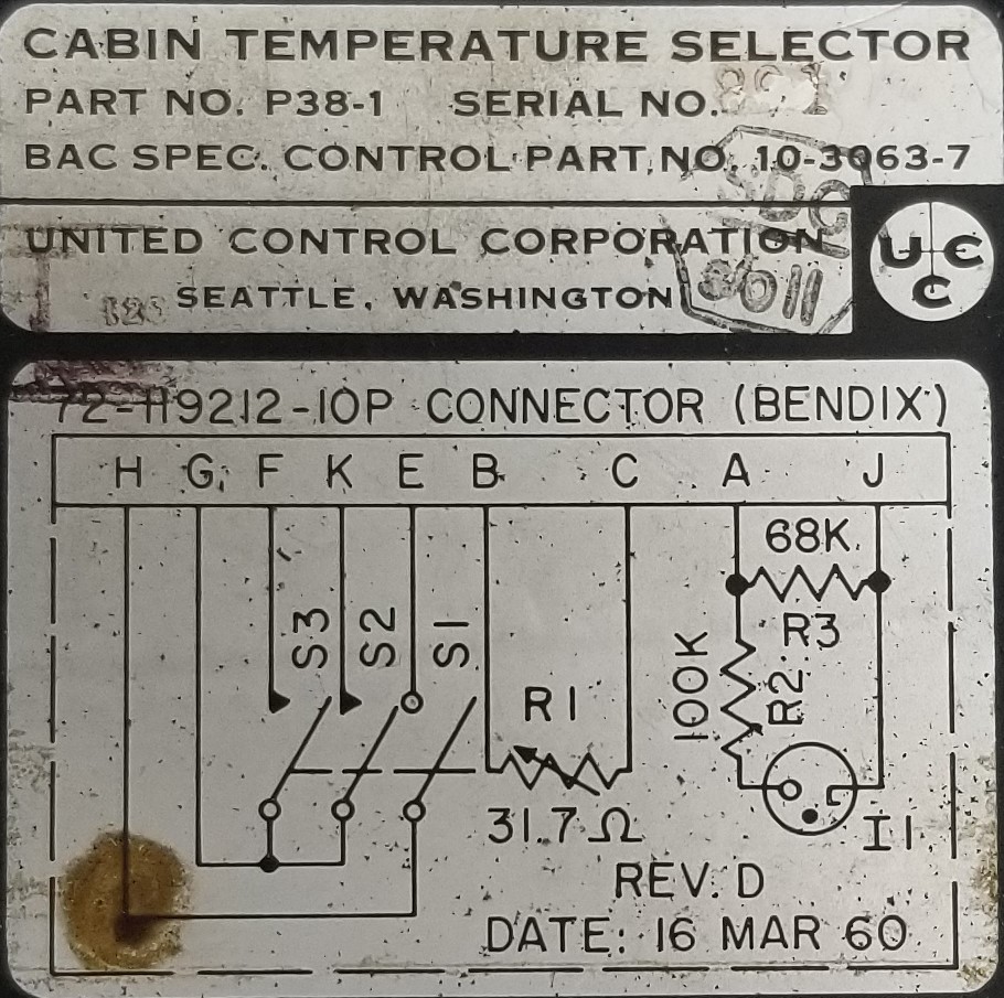 United Control Corporation P38-1 Cabin Temperature SelectorUnited ...