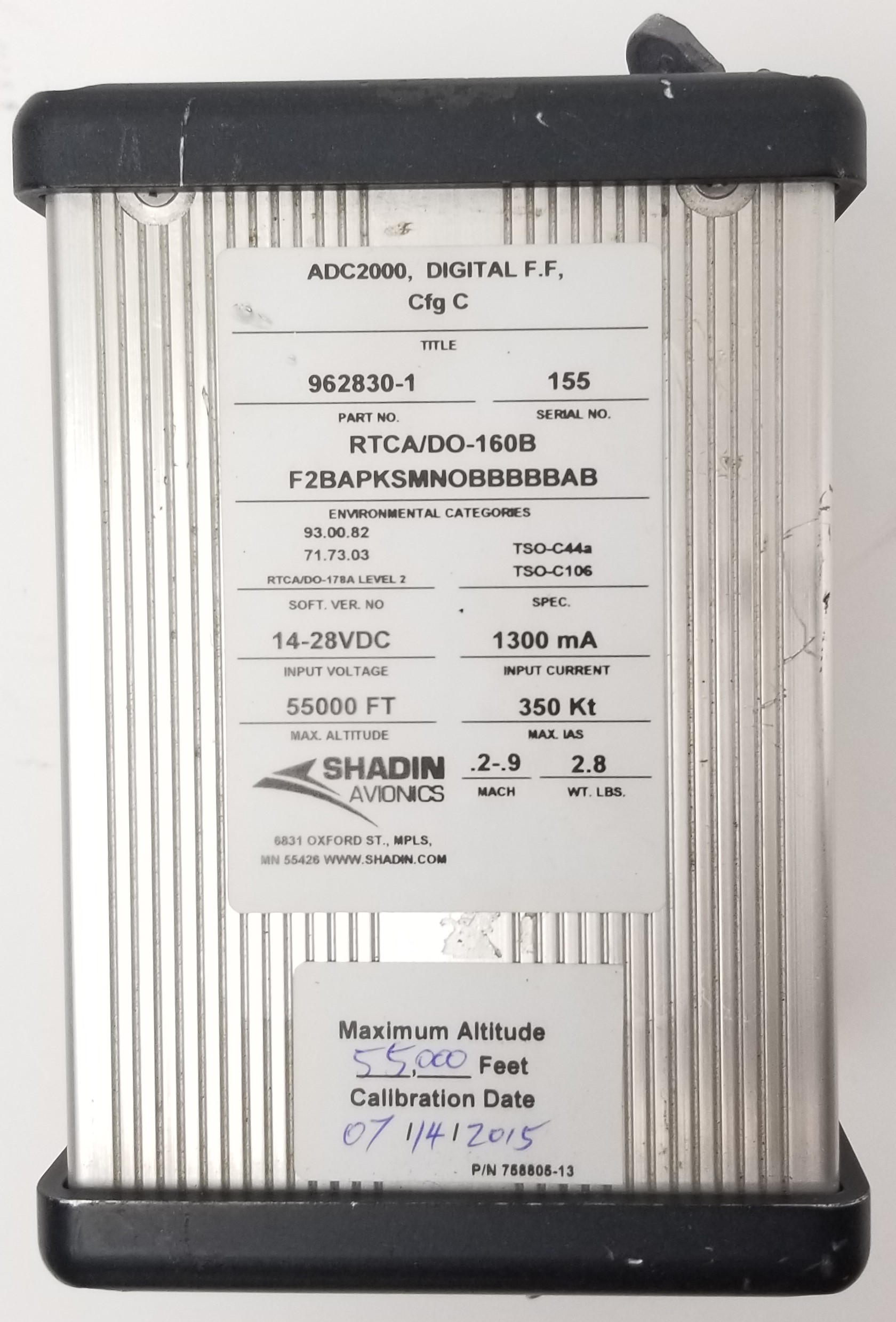 Shadin Avionics ADC-2000 962830-1 Fuel/Air Data Computer - Avionic ...