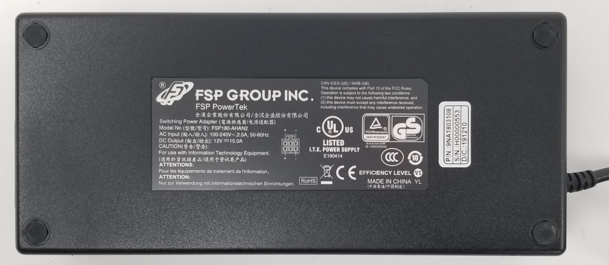 FSP180-AHAN2 Switching Power Adapter, 180W