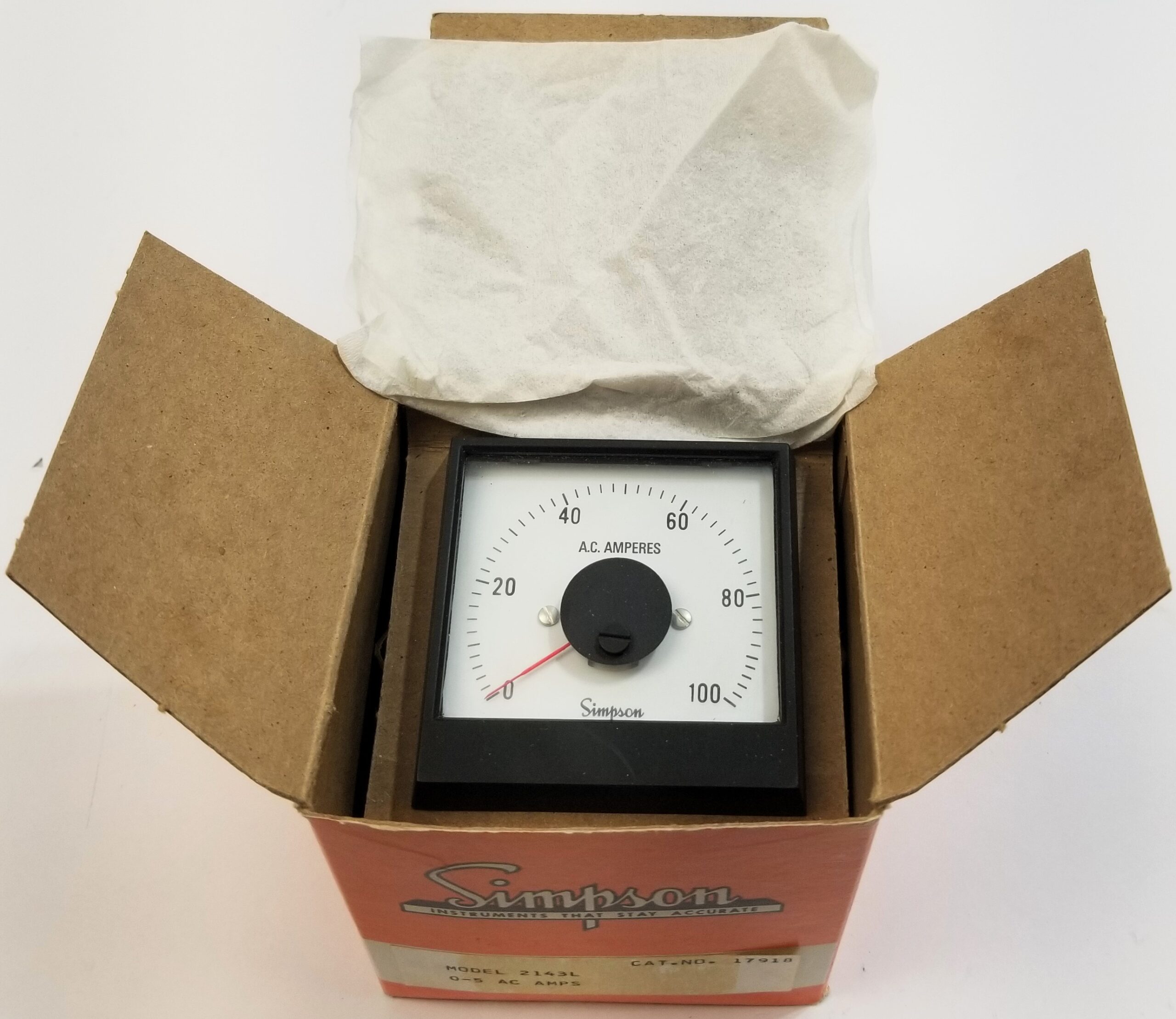 Simpson 2143L Panel Meter 0-100 Amperes 250° Long Scale