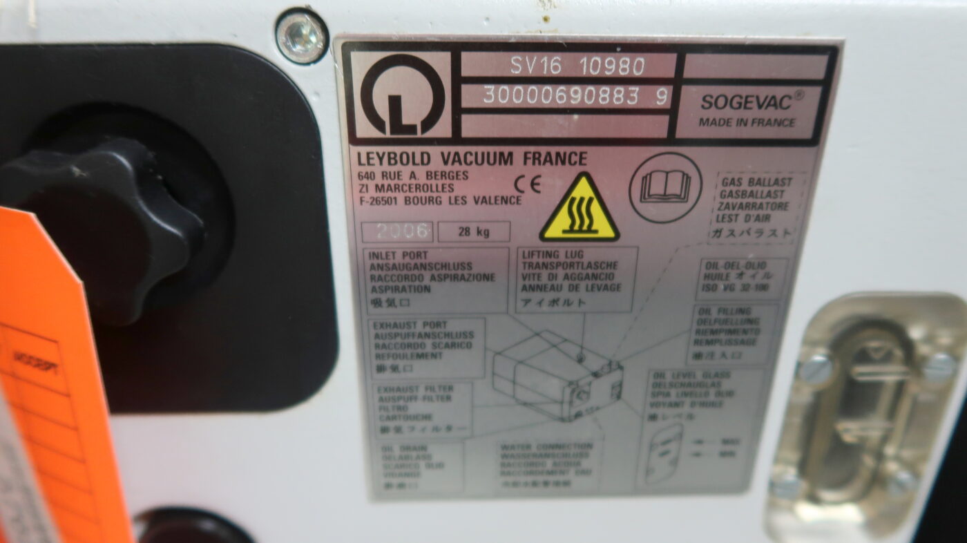 Leybold SOGEVAC SV16 Vacuum Pump - Vacuum Equipment, Vacuum Pumps - BMI ...