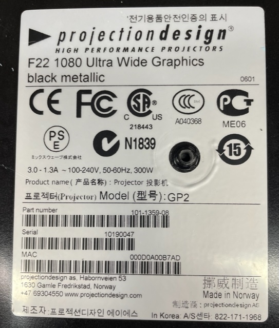 Projection Design F 22 1080 Professional/Commercial Grade Projector ...