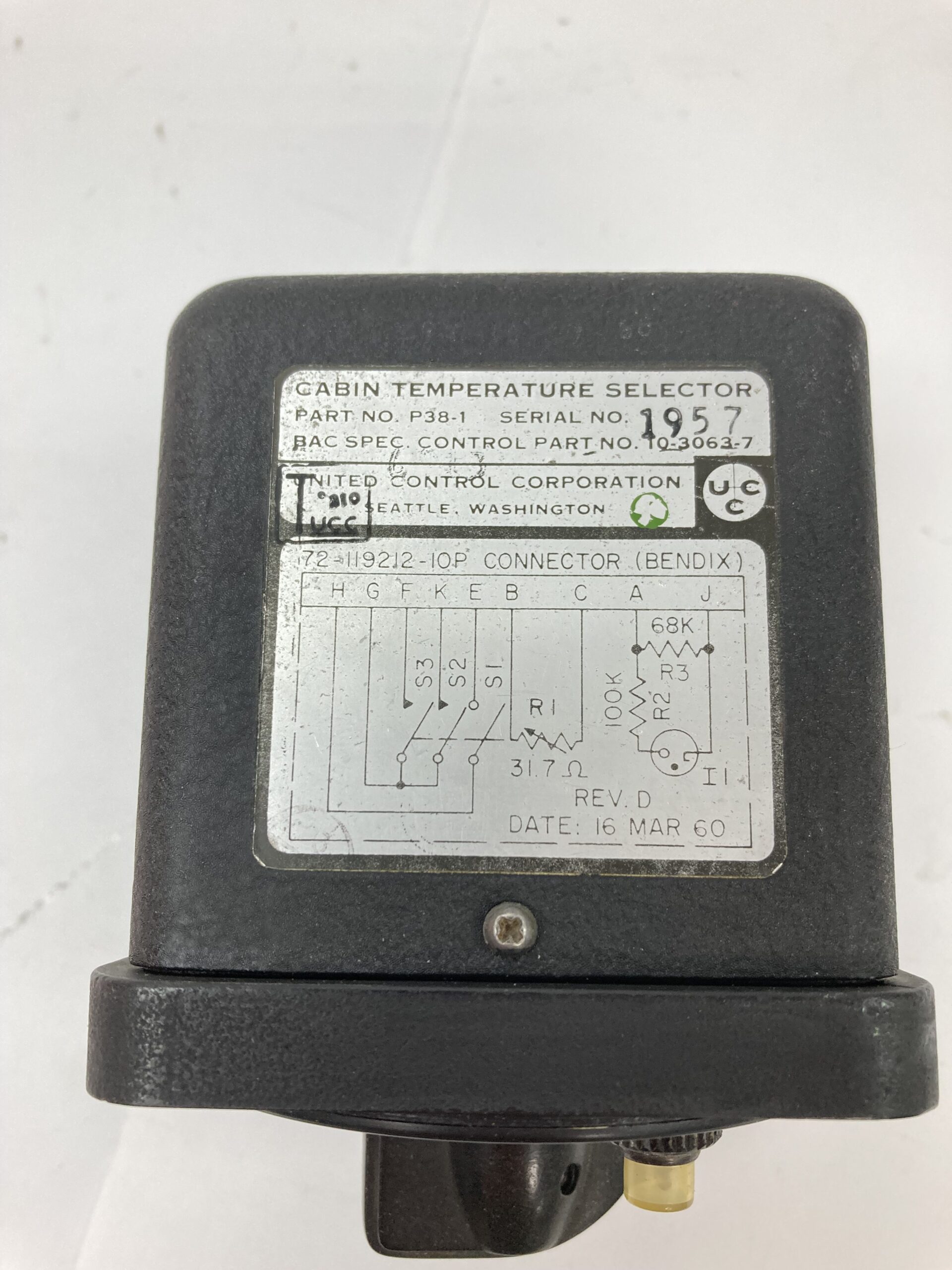United Controls P38-1 Cabin Temp Selector