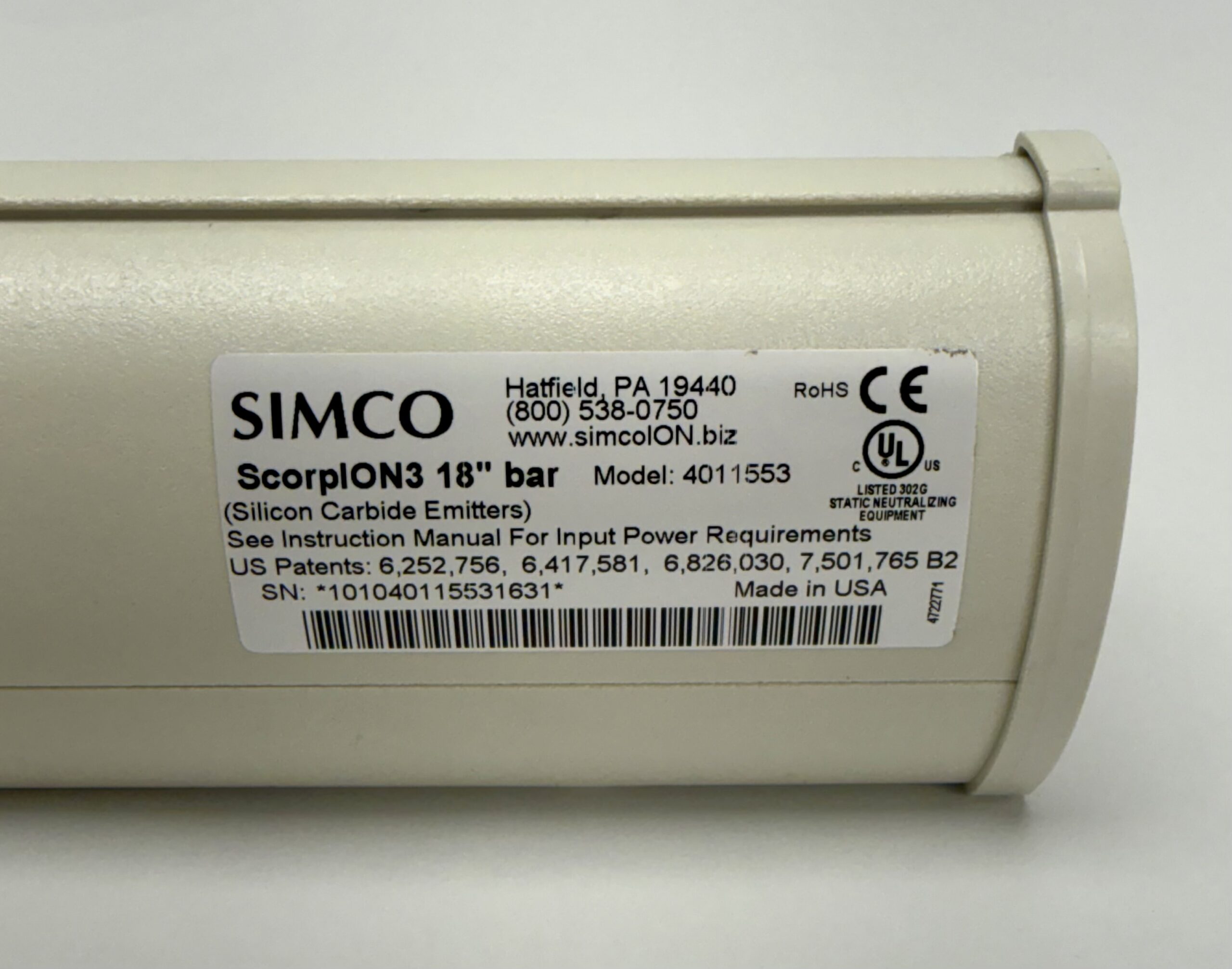 Simco Scorpion-2 18" Ionizer Bar – Static Control, AS-IS