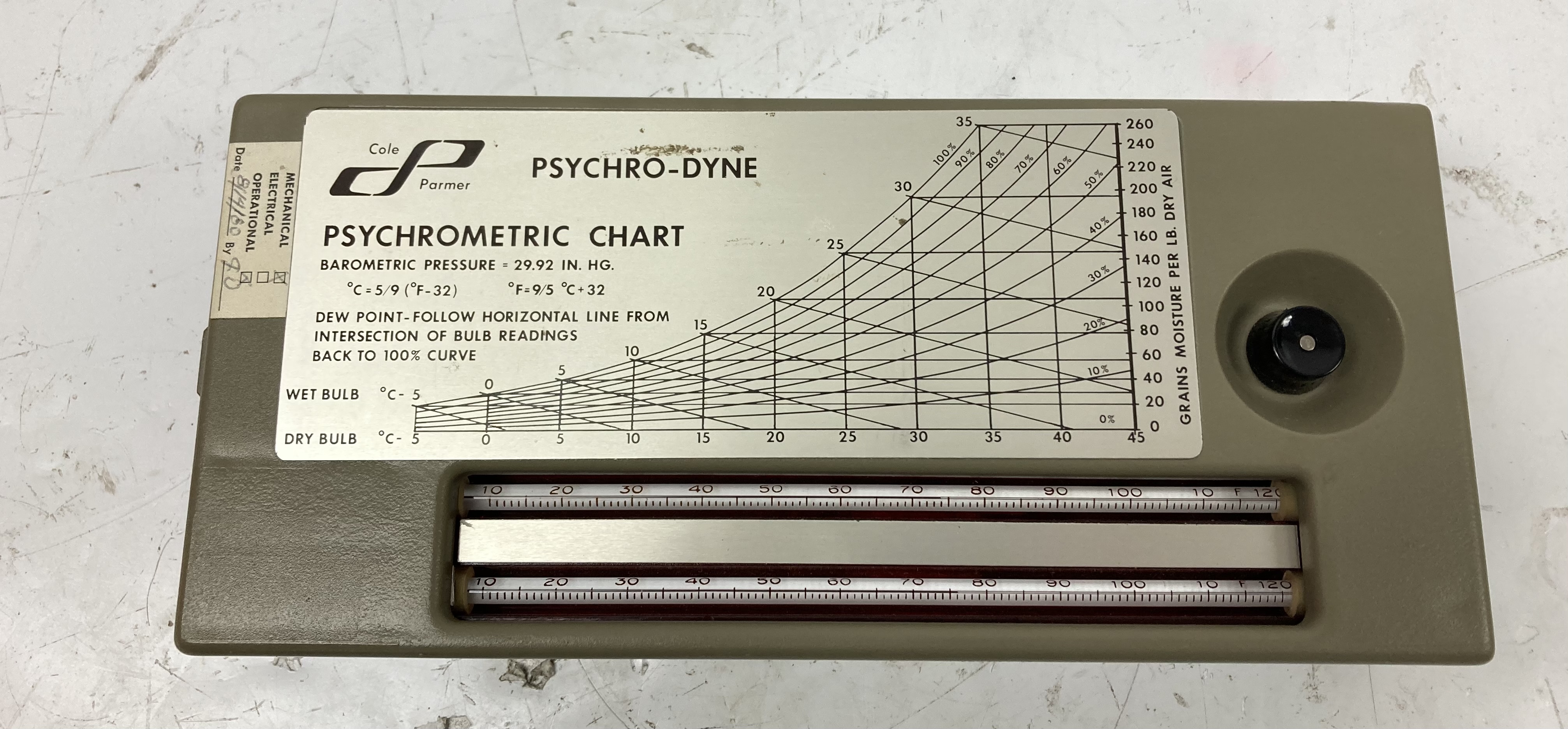 Cole Parmer Psychro-Dyne Psychrometric Chart - Recorders and Data ...