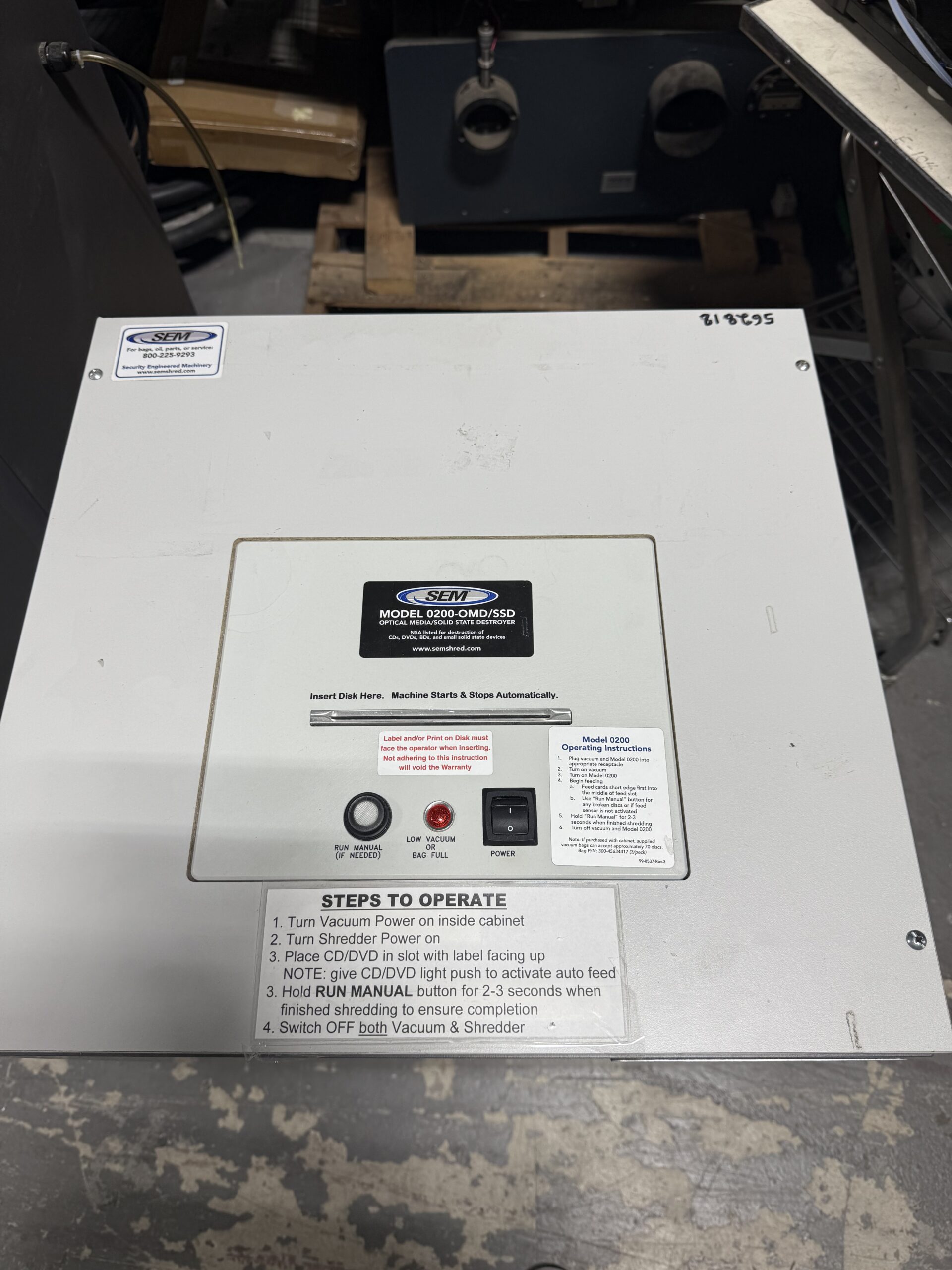 Security Engineered Machinery 0200 Optical Media Disintegrator