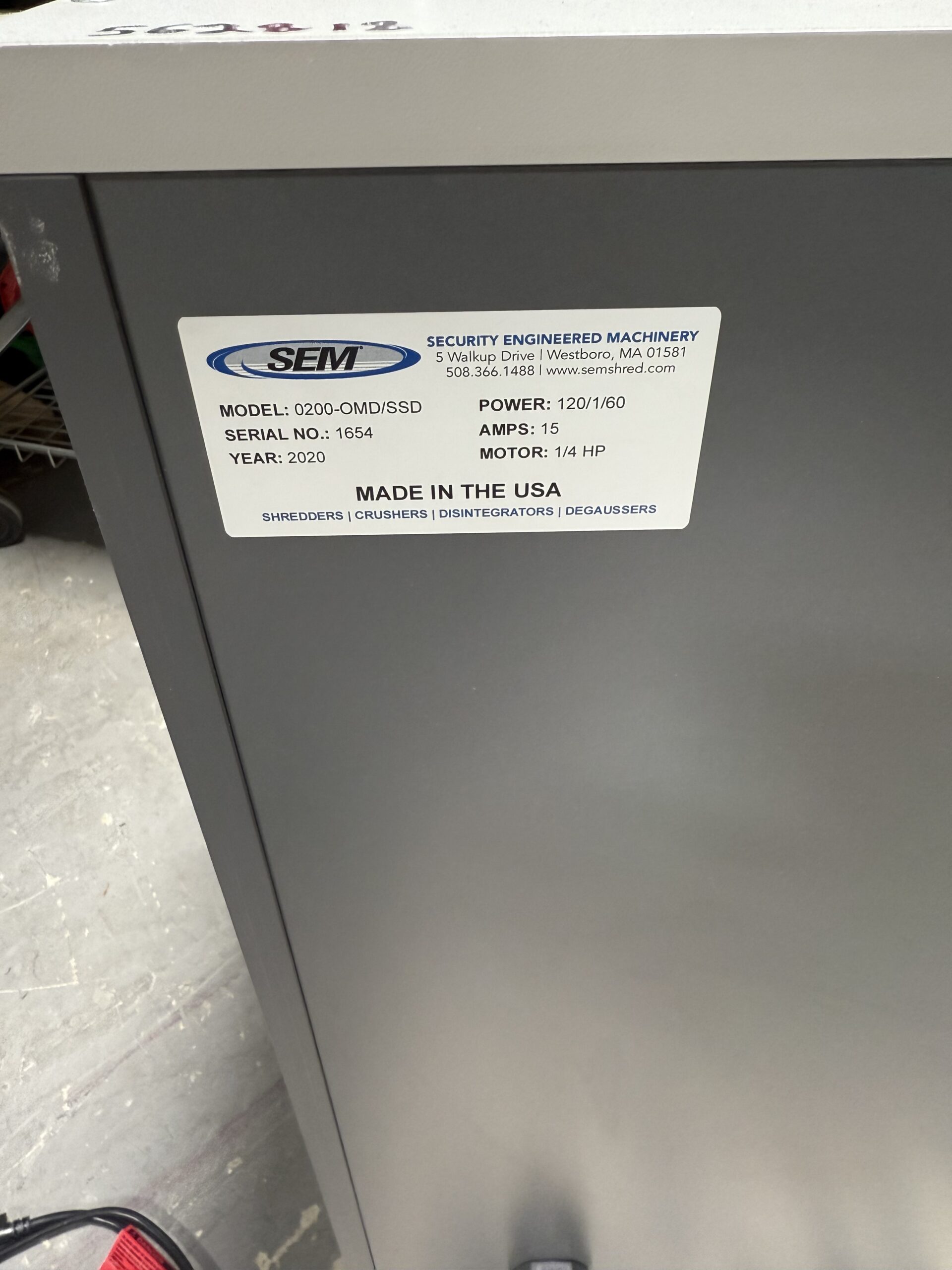 Security Engineered Machinery 0200 Optical Media Disintegrator