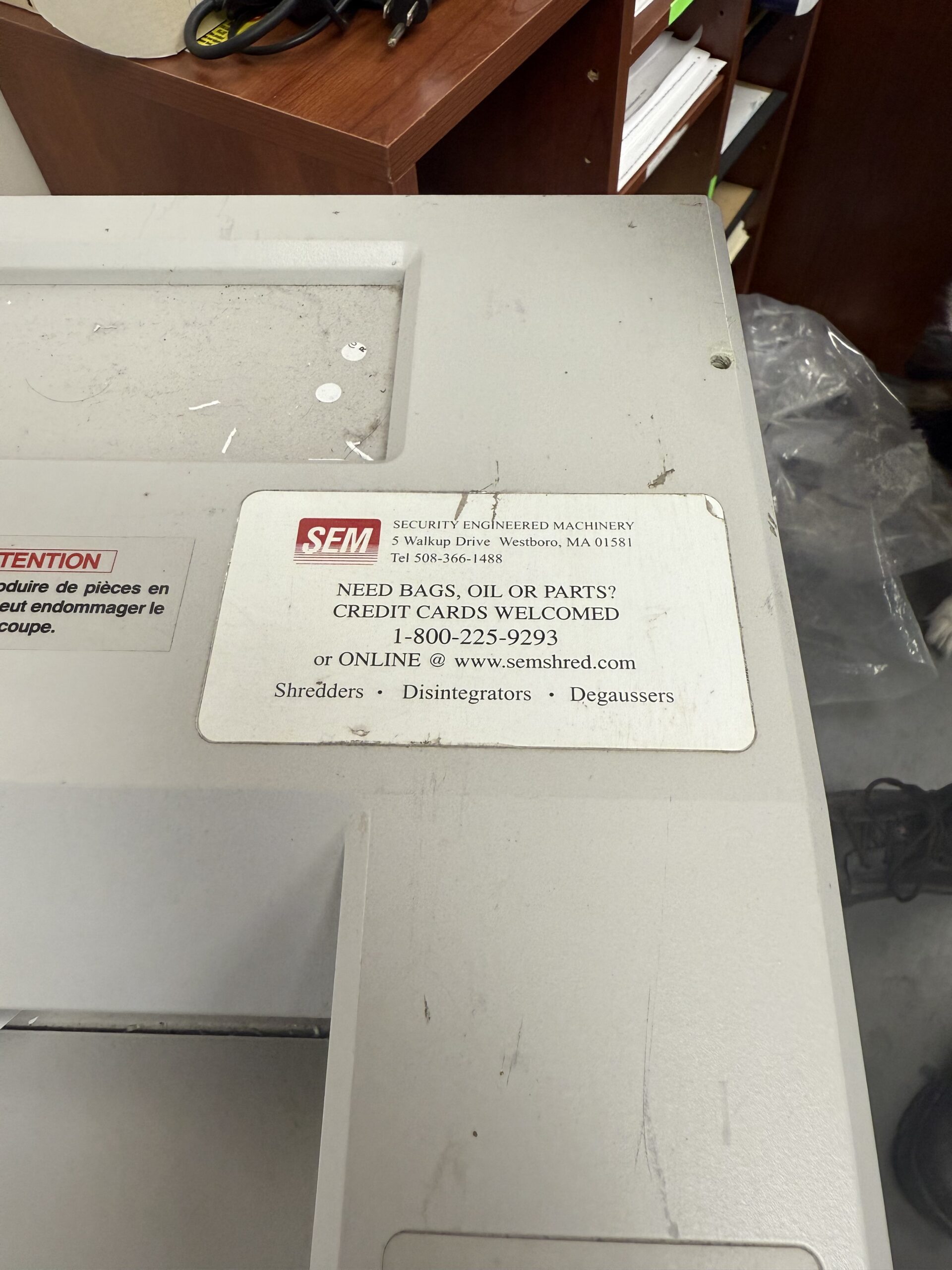 SEM Model 244 NSA Certified Shredder - Document Destruction