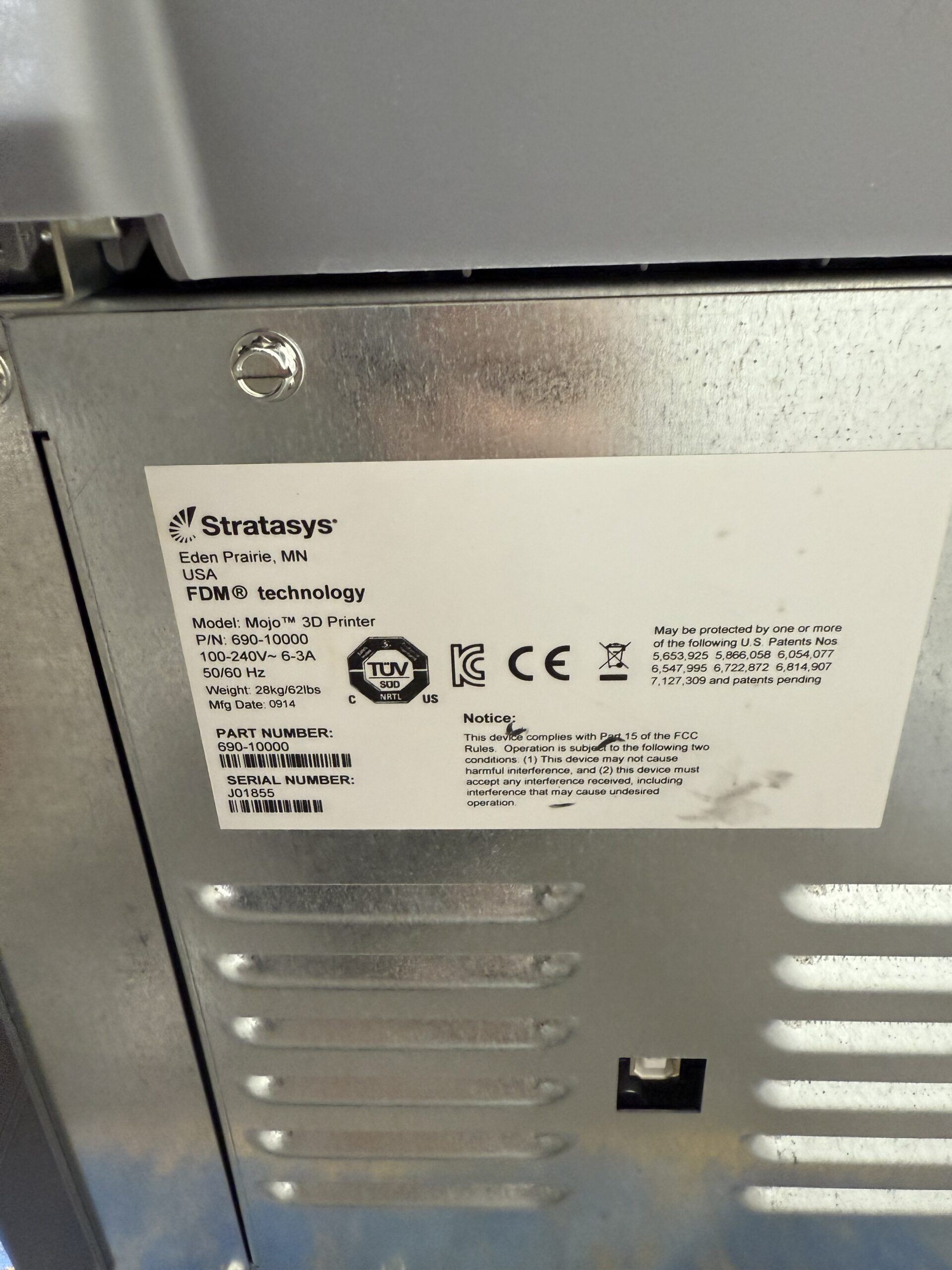 Stratasys Mojo 3D Printer - AS IS